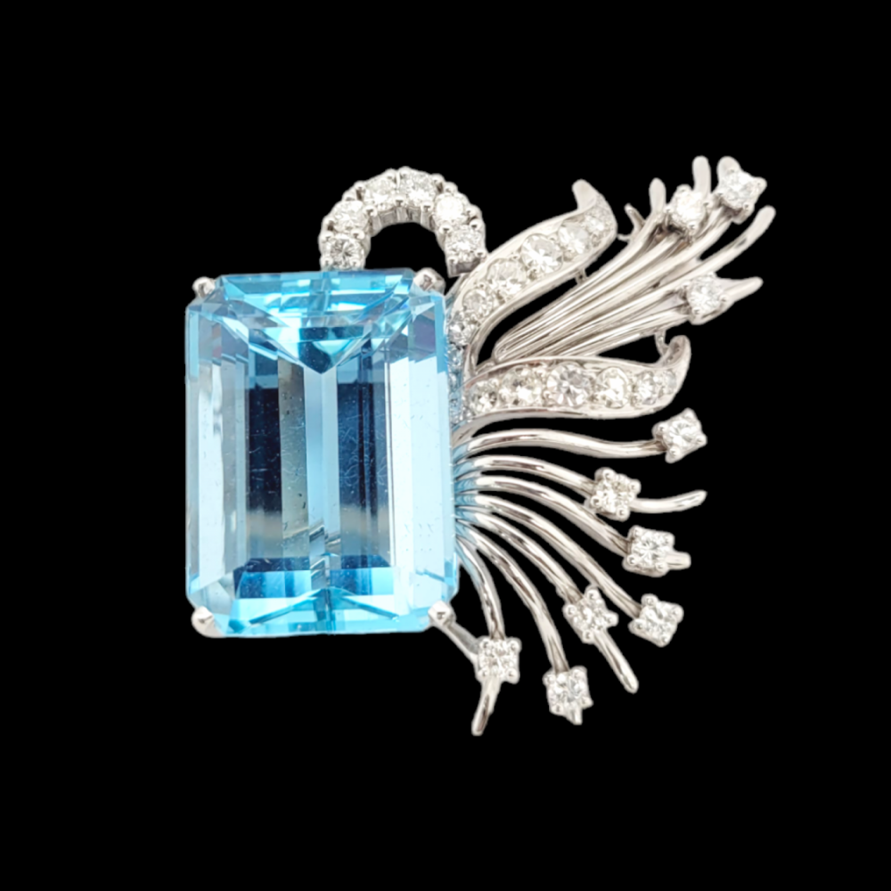 Fine Aquamarine and diamond vintage brooch DB Gems
